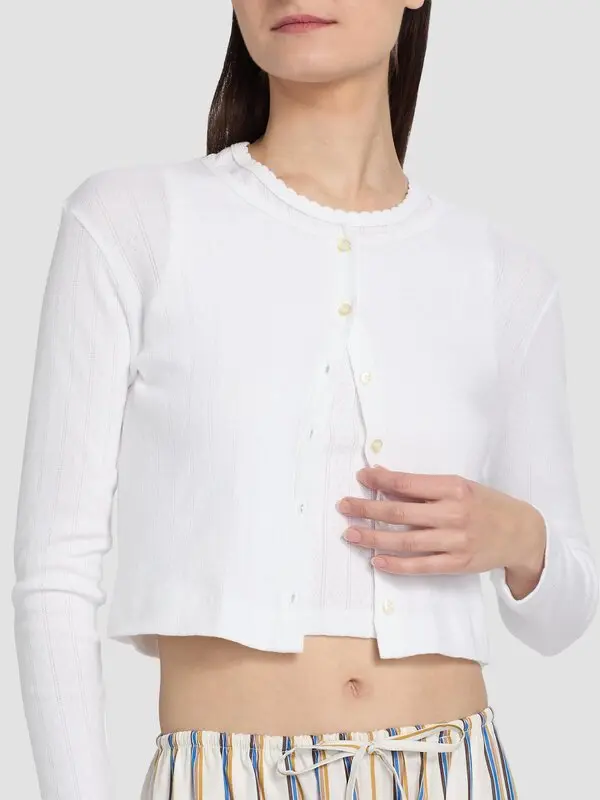 LESET Pointelle-knit Crop Cardigan - White