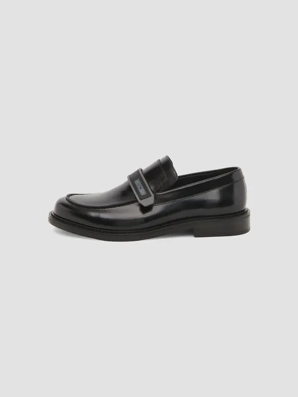 Moschino Logo Leather Slip-on Loafers
