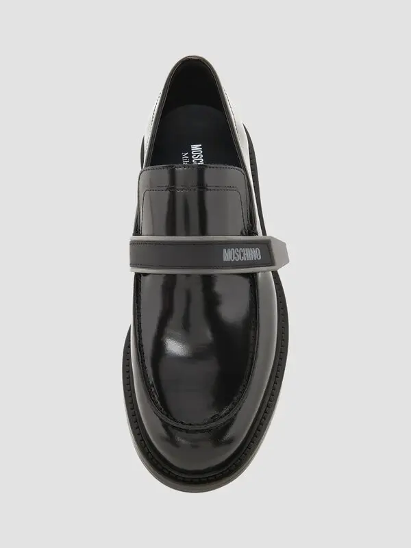 Moschino Logo Leather Slip-on Loafers