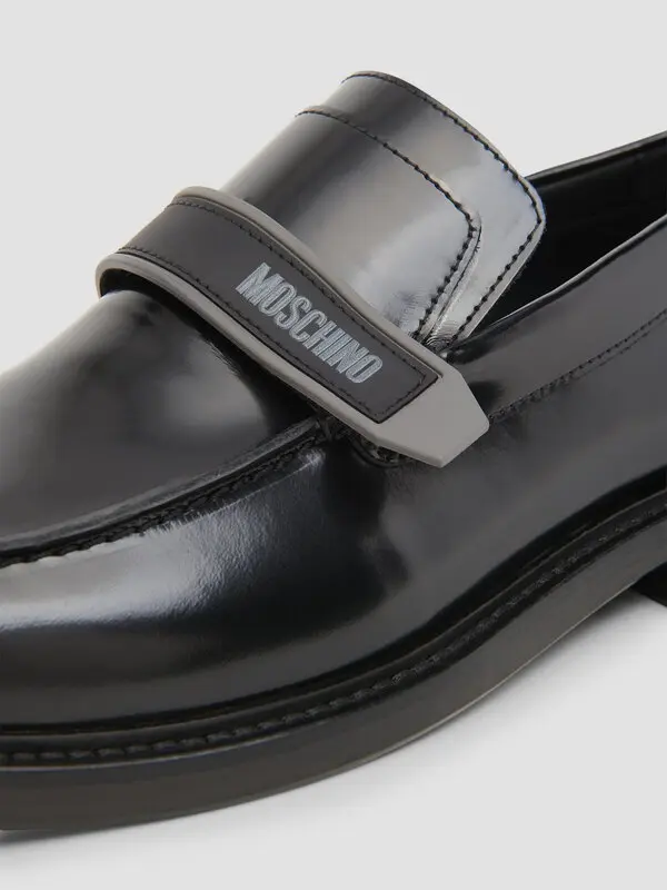 Moschino Logo Leather Slip-on Loafers