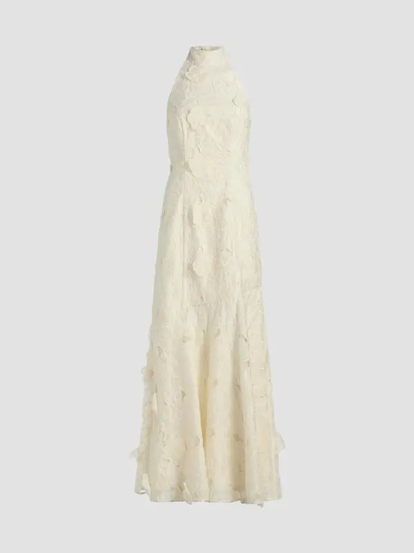 MILLY Josefina Halterneck Embroidered Maxi Dress