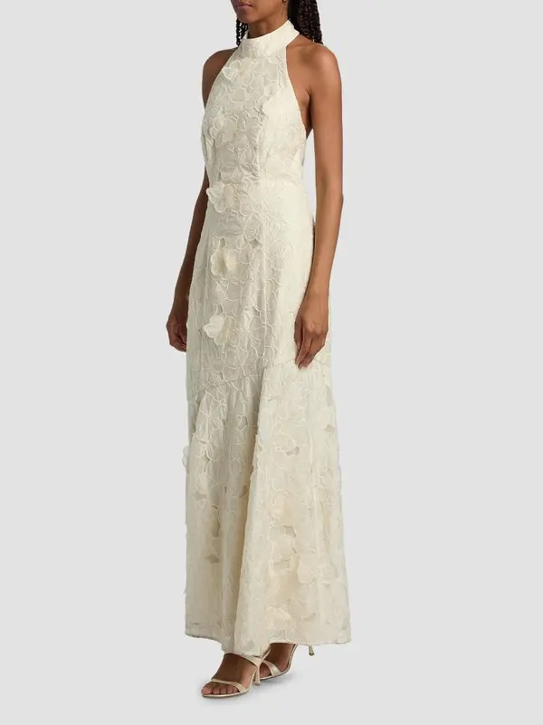 MILLY Josefina Halterneck Embroidered Maxi Dress