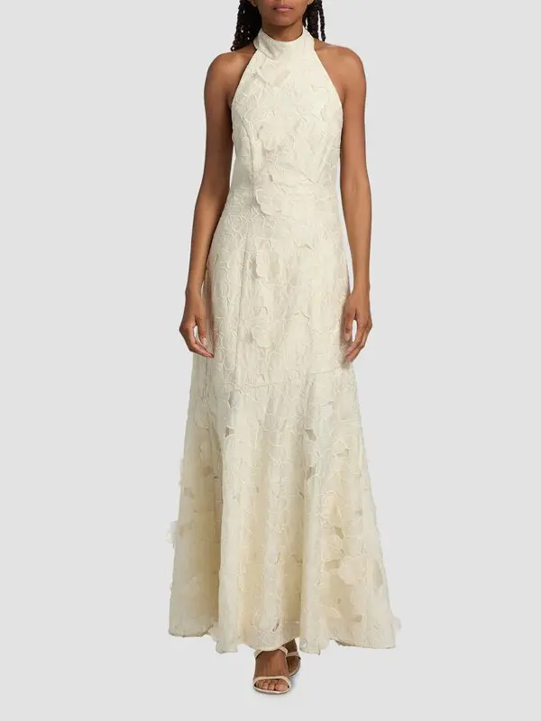 MILLY Josefina Halterneck Embroidered Maxi Dress
