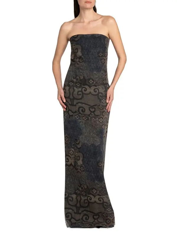 Giorgio Armani Geometric Silk Strapless Column Gown