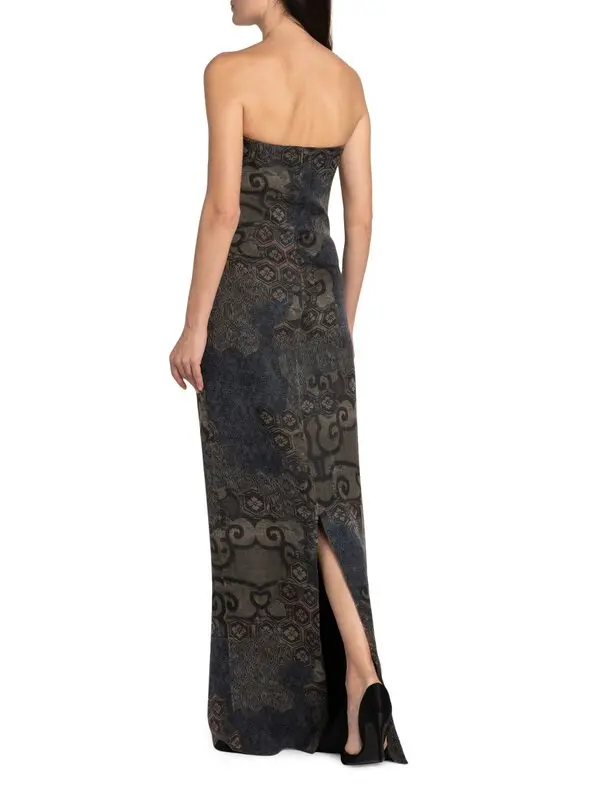 Giorgio Armani Geometric Silk Strapless Column Gown