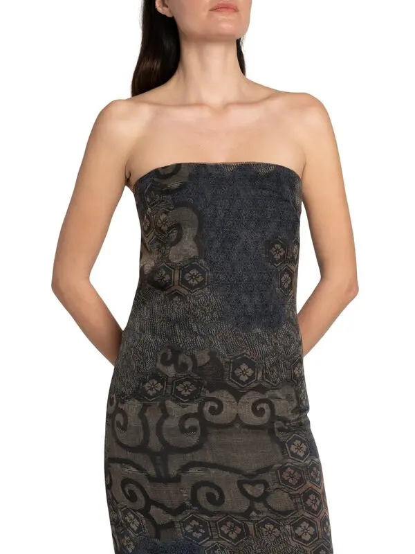 Giorgio Armani Geometric Silk Strapless Column Gown