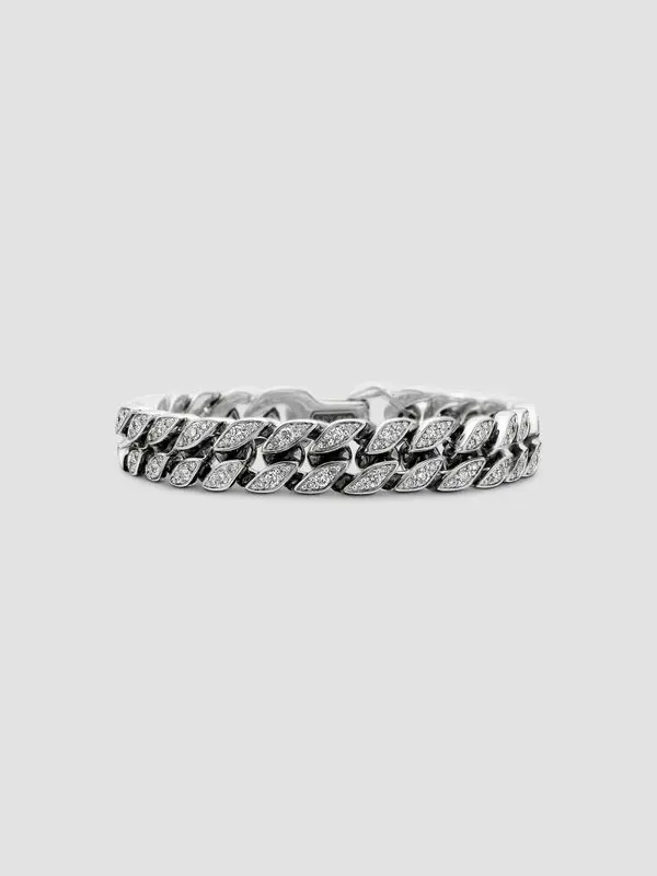 David Yurman Curb Chain Bracelet In Sterling - Diamond