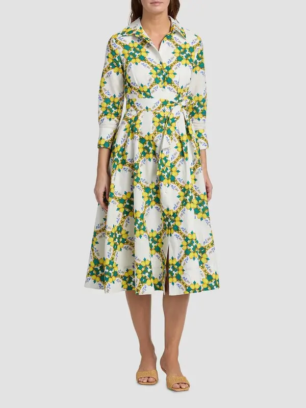 MILLY Lexi Lemon Lattice Tie-waist Midi-dress