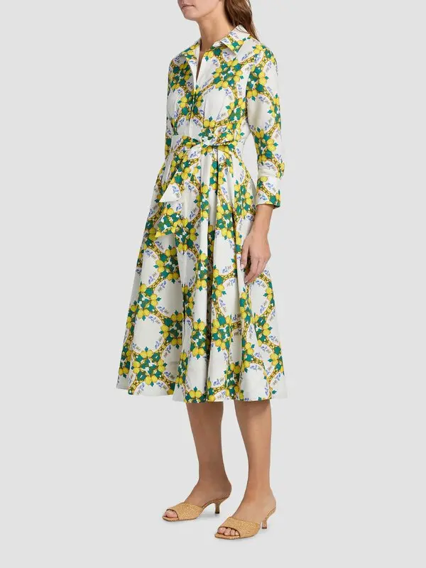 MILLY Lexi Lemon Lattice Tie-waist Midi-dress