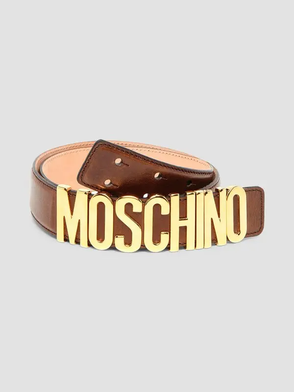 Moschino Logo Hardware Leather Belt - Chocolate