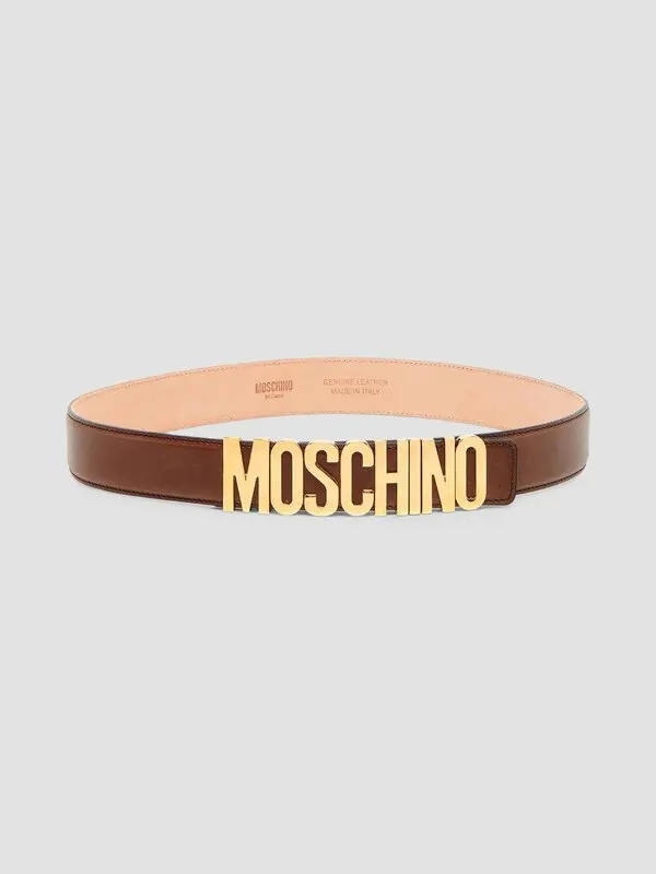 Moschino Logo Hardware Leather Belt - Chocolate