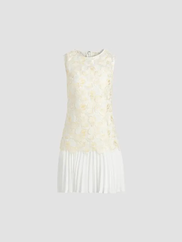 MILLY Maggie Embroidered Pleated Minidress - Ecru