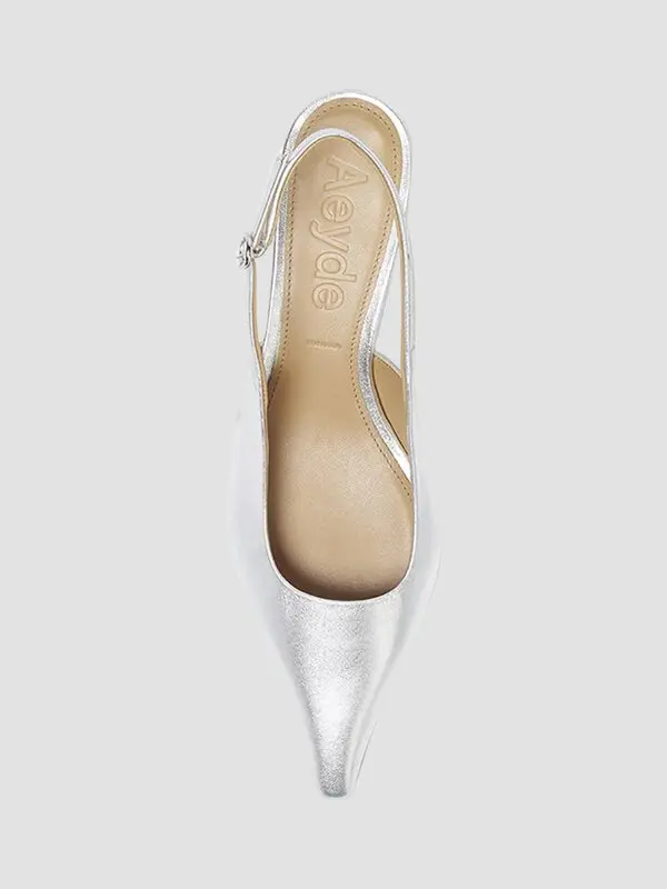 AeydĒ Catrina Leather 35mm Kitten-heel Slingback Pumps - Silver