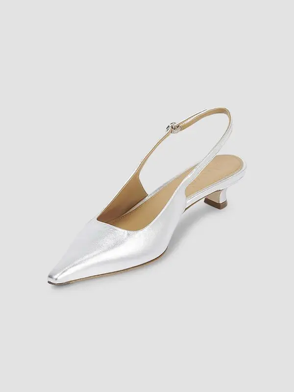 AeydĒ Catrina Leather 35mm Kitten-heel Slingback Pumps - Silver