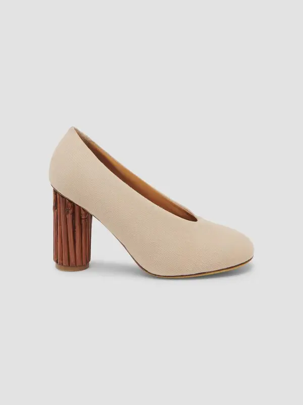 Moschino Round Toe Cotton Pumps - Beige
