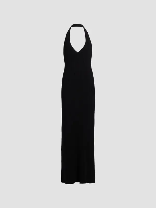 NILI LOTAN Ivenka Rib-knit Open Back Halter Maxi Dress - Black