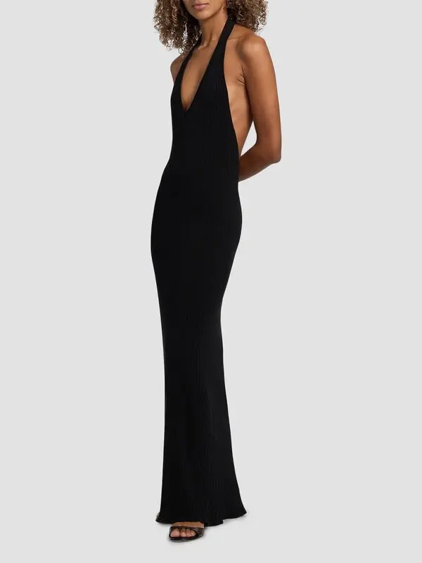 NILI LOTAN Ivenka Rib-knit Open Back Halter Maxi Dress