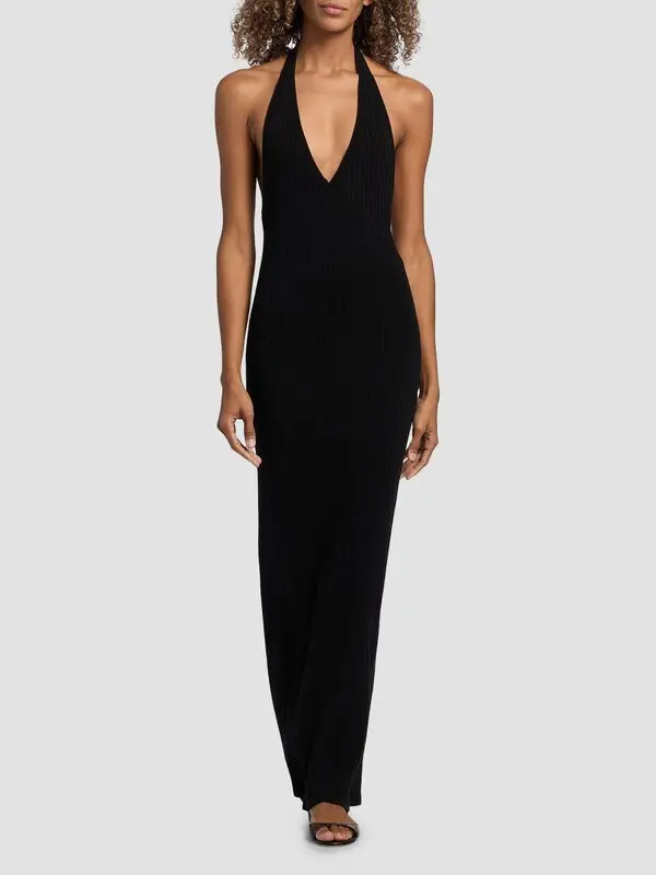 NILI LOTAN Ivenka Rib-knit Open Back Halter Maxi Dress