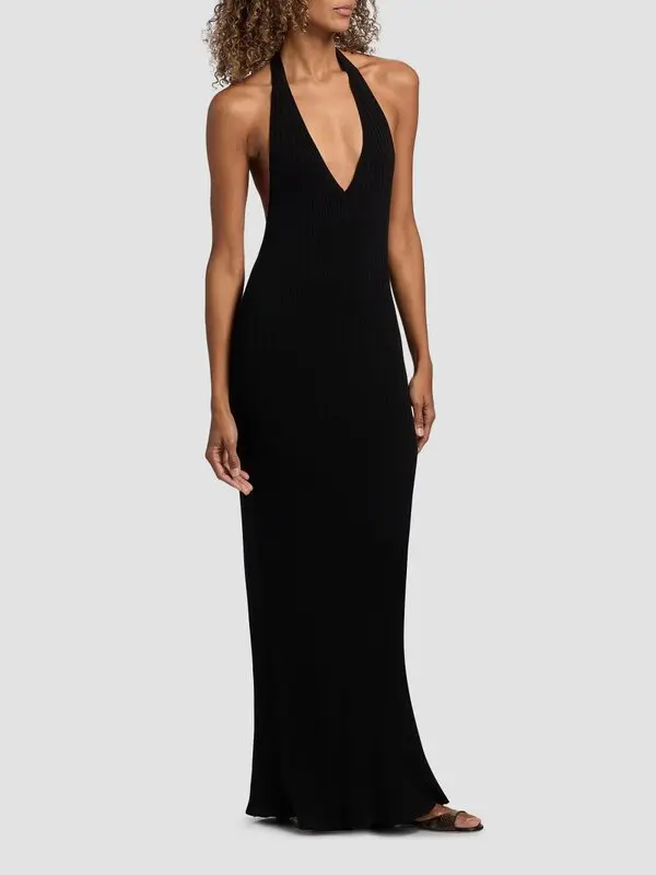 NILI LOTAN Ivenka Rib-knit Open Back Halter Maxi Dress