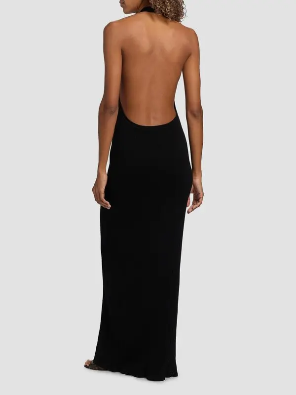 NILI LOTAN Ivenka Rib-knit Open Back Halter Maxi Dress