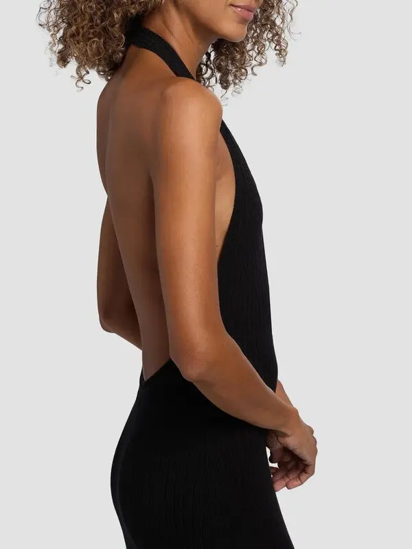 NILI LOTAN Ivenka Rib-knit Open Back Halter Maxi Dress