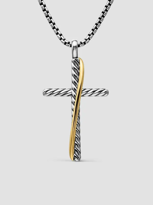 David Yurman Crossover Cross Necklace In Sterling With 18k Yellow Gold, 35.6mm - Silver