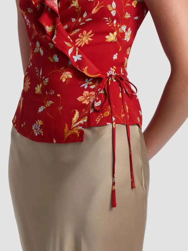 REFORMATION Clece Floral Crepe Wrap Top