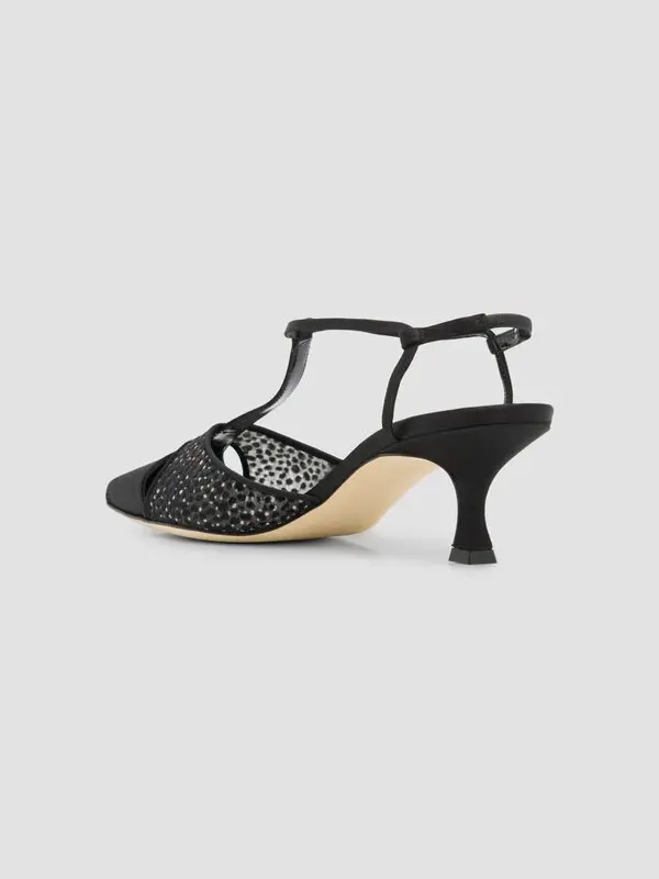 Manolo Blahnik Turgimodla Embellished Satin T-strap Pumps