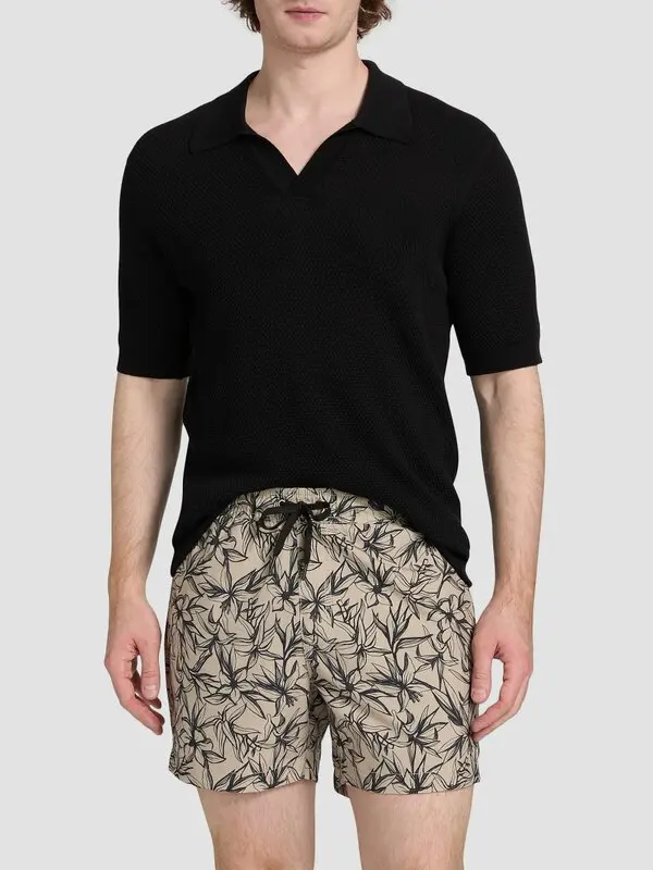 SAKS FIFTH AVENUE Waffled Cotton Johnny Collar Sweater - Black