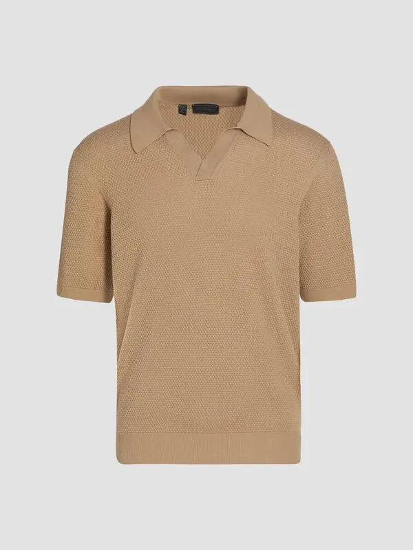 SAKS FIFTH AVENUE Waffled Cotton Johnny Collar Sweater - Brown