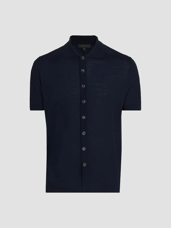 SAKS FIFTH AVENUE Collection Knit Button-front Shirt - Navy