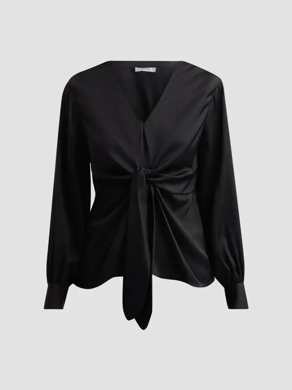 MILLY Noa Stretch-silk Tie V-neck Top