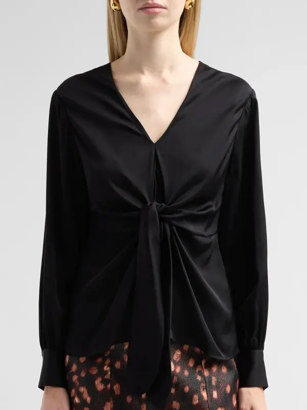 MILLY Noa Stretch-silk Tie V-neck Top