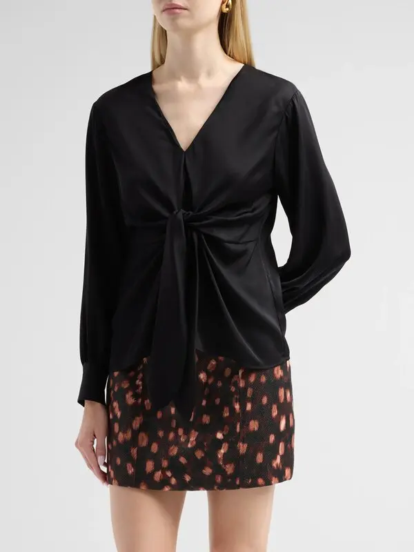 MILLY Noa Stretch-silk Tie V-neck Top