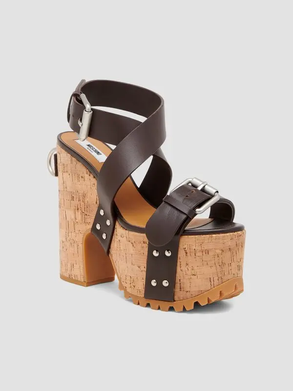 Moschino Open Toe Leather Platform Sandals