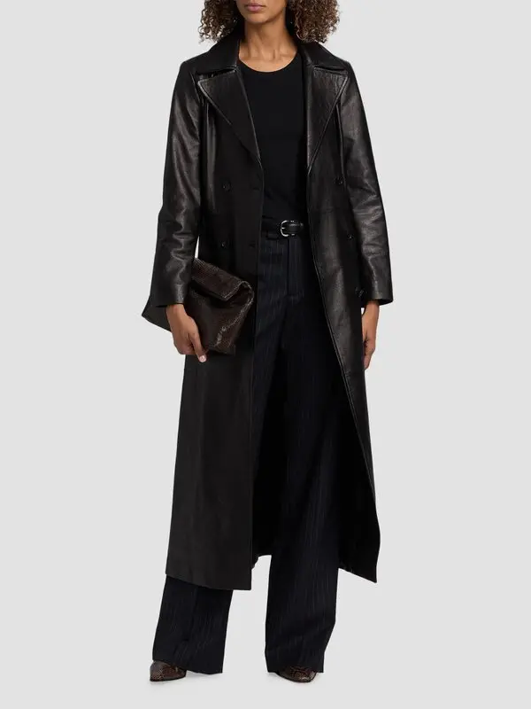 NILI LOTAN Arsene Leather Double-breasted Trench Coat