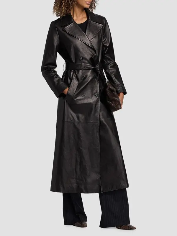NILI LOTAN Arsene Leather Double-breasted Trench Coat