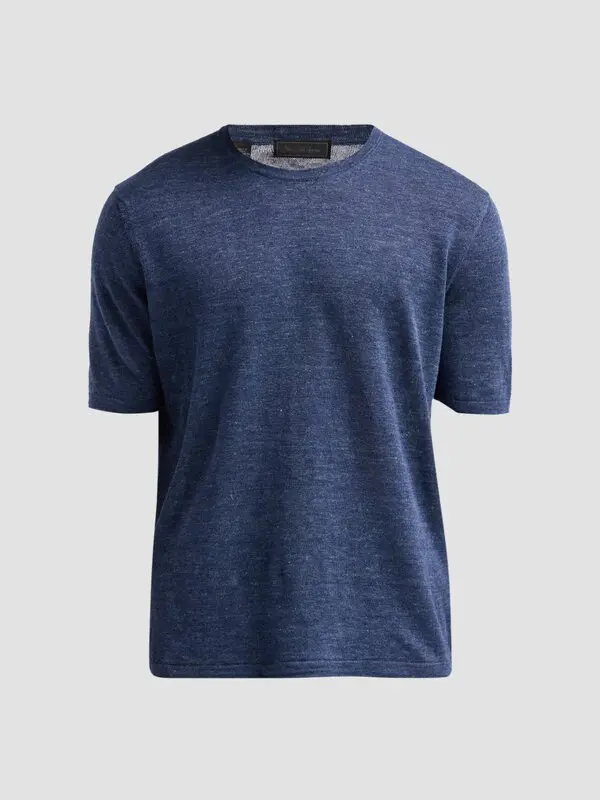 SAKS FIFTH AVENUE Linen Crewneck T-shirt - Navy