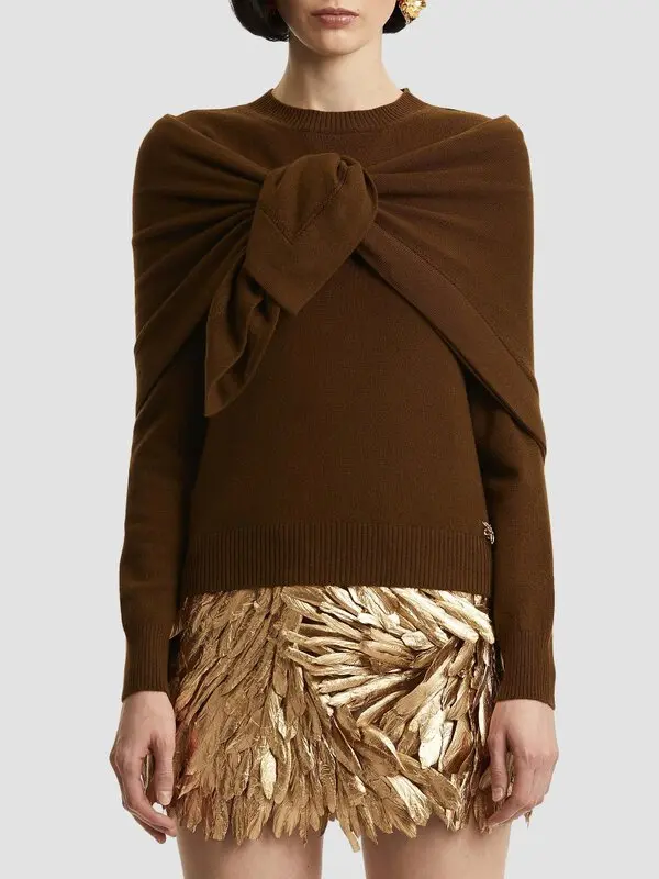 Oscar De La Renta Self-knit Scarf Detail Cashmere Sweater