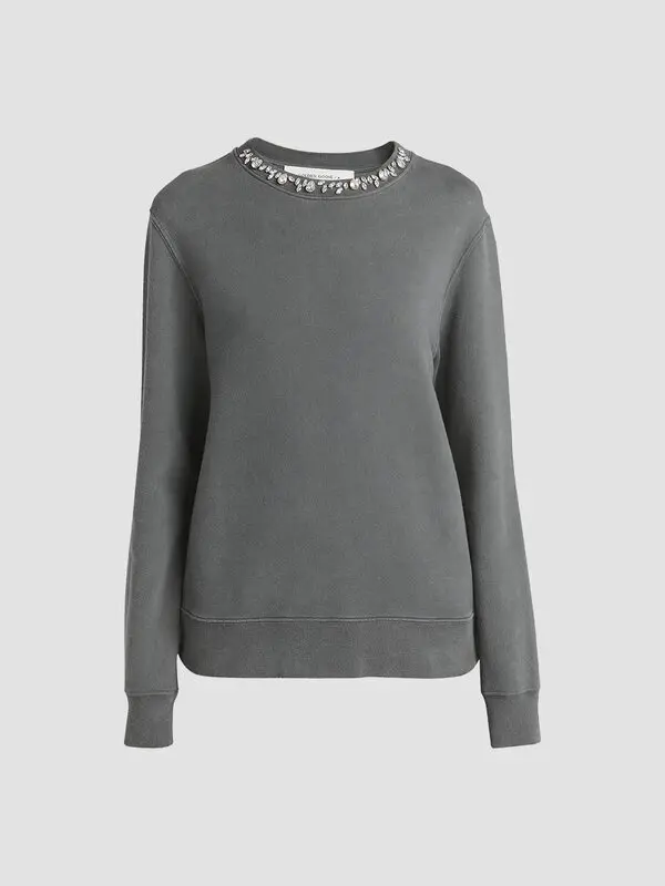 GOLDEN GOOSE Crystal-embellished Distressed Crewneck Sweatshirt - Grey