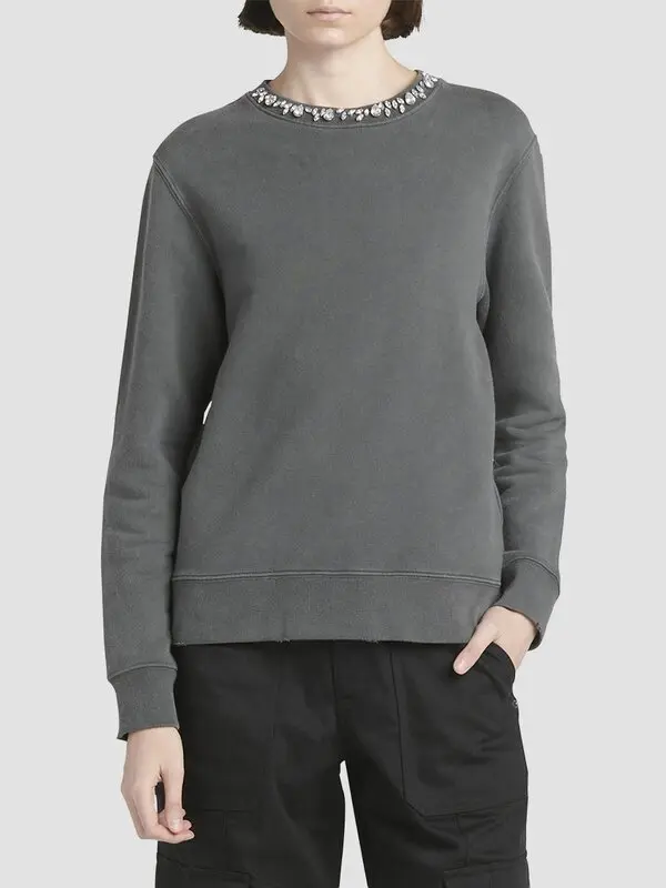 GOLDEN GOOSE Crystal-embellished Distressed Crewneck Sweatshirt