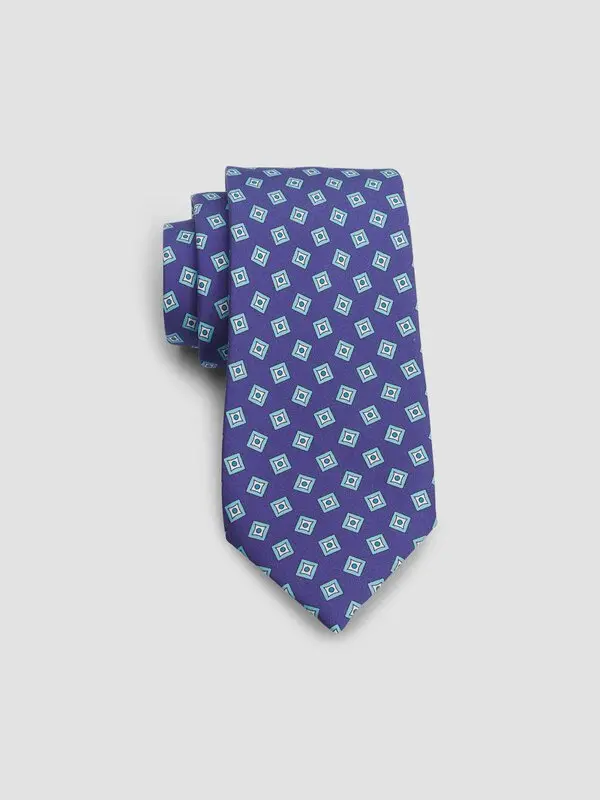Isaia Concentric Grid Silk Tie - Blue Light