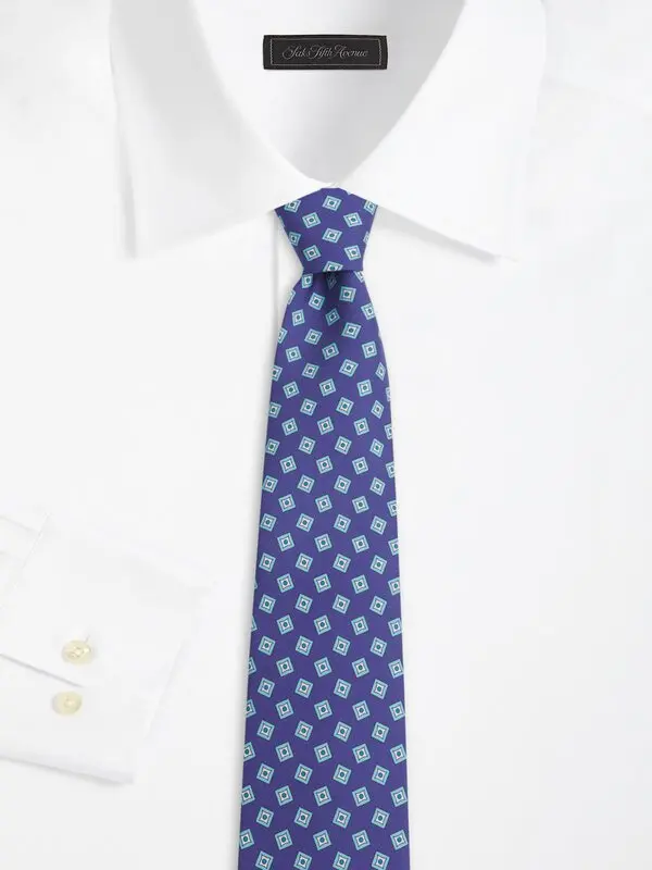 Isaia Concentric Grid Silk Tie - Blue Light