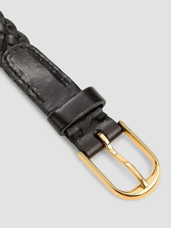 NILI LOTAN Jane Braided Leather Belt - Black