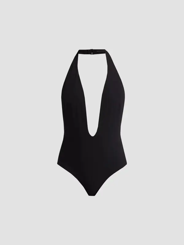 Kiki De Montparnasse Echauffe Plunging V-halterneck One-piece Swimsuit - Black