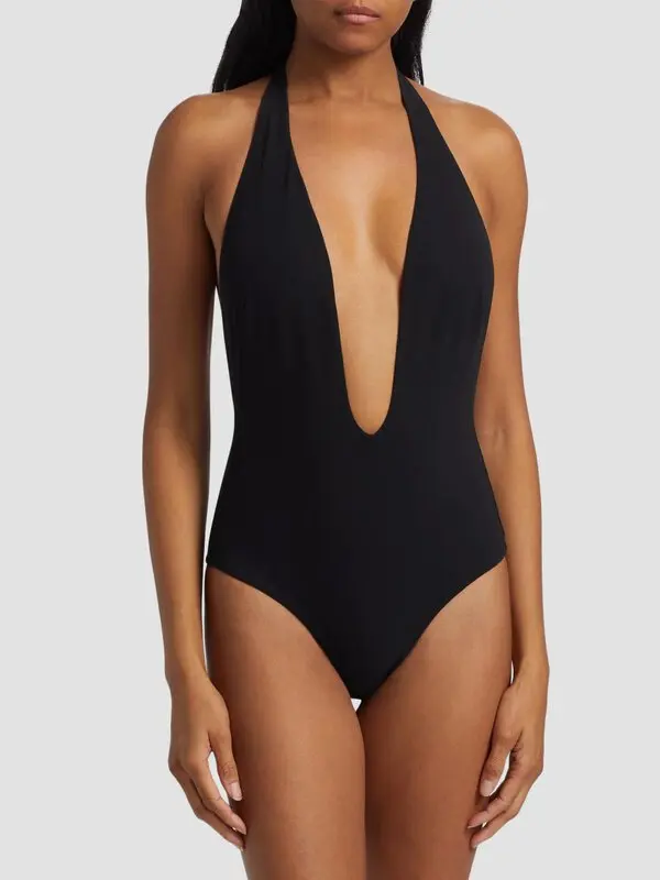Kiki De Montparnasse Echauffe Plunging V-halterneck One-piece Swimsuit - Black