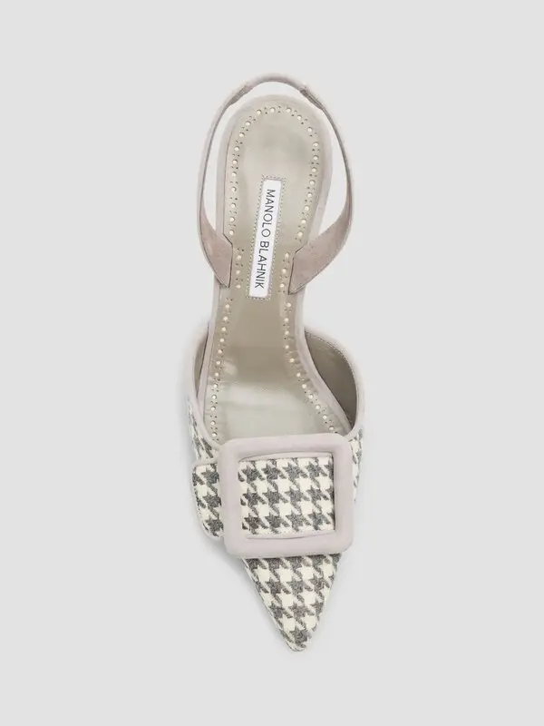 Manolo Blahnik Mayaslibi Houndstooth Slingback Pumps