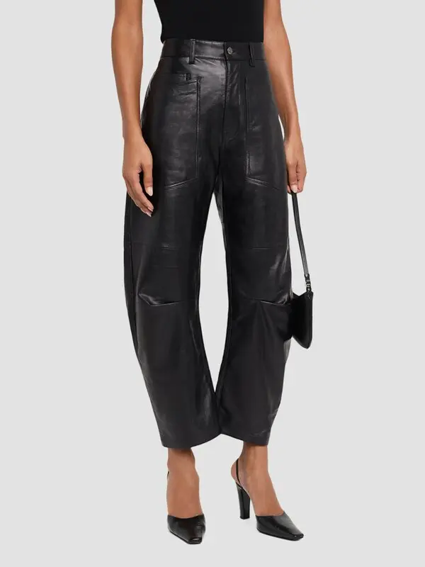NILI LOTAN Shon Leather Barrel-leg Pants