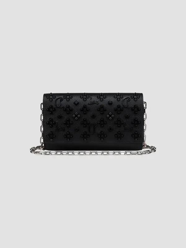CHRISTIAN LOUBOUTIN Paloma Grained Calf Leather Chain Wallet - Black