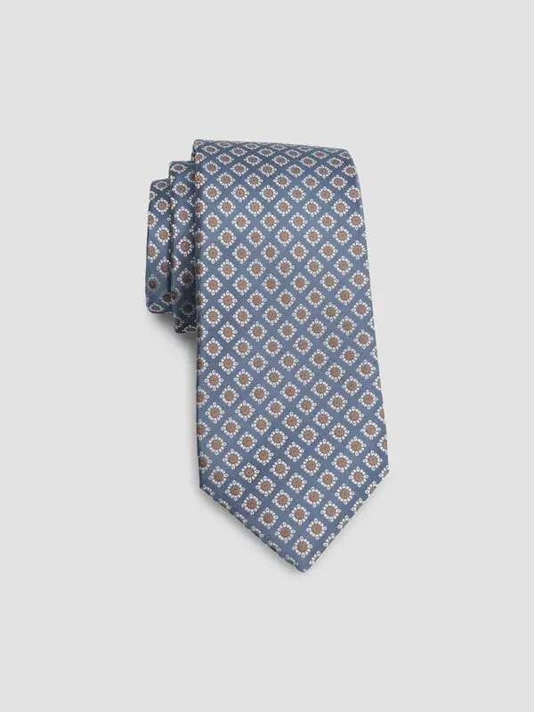 Isaia Floral Medallion Silk Tie - Light Blue